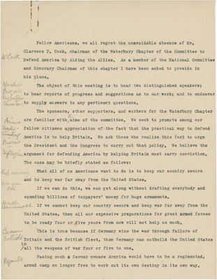 "Untitled Speech Given to the Committee to Defend America by Aiding the ...