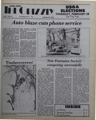 "The Grizzly, February 22, 1985" by Rosemary J. Wuenschel, Billy Foley ...