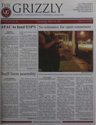 "The Grizzly, April 4, 2013" by Jessica Orbon, Sara Sherr et al.