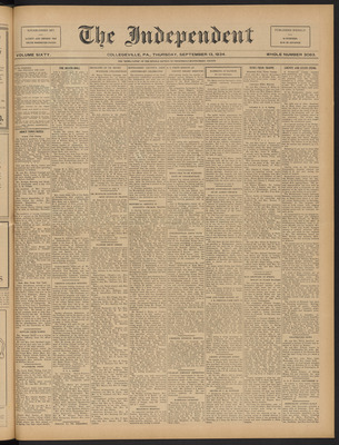 "The Independent, V. 60, Thursday, September 13, 1934, [Whole Number: 3 ...
