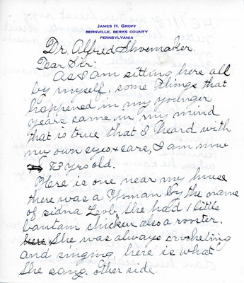 "Letter From James H. Groff to Alfred L. Shoemaker" by James H. Groff