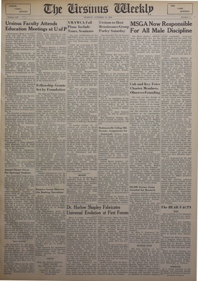 "The Ursinus Weekly, October 19, 1959" by Marla Shilton, John Swinton ...
