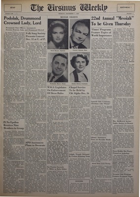"The Ursinus Weekly, December 7, 1959" by Marla Shilton, Betty Heale et al.