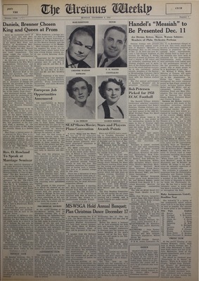 "The Ursinus Weekly, December 8, 1958" by Frederick L. Glauser, Marla ...