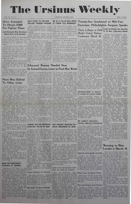 "The Ursinus Weekly, March 6, 1944" by Marion Bright and Jeanne B. Loomis