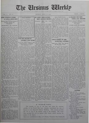 "The Ursinus Weekly, April 16, 1923" by Richard F. Deitz